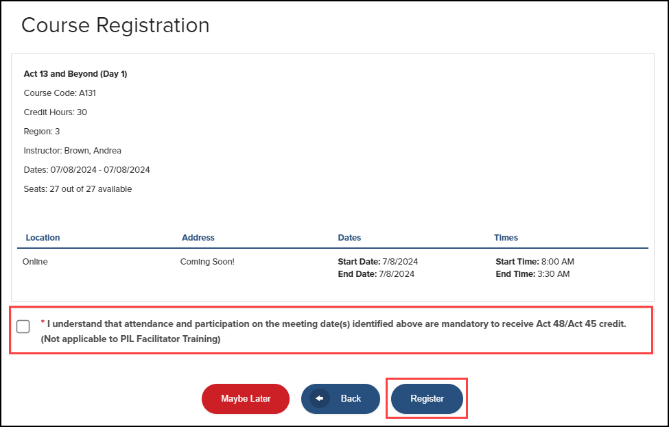 Act 45 Course Catalog/Registration – SAS Help Desk
