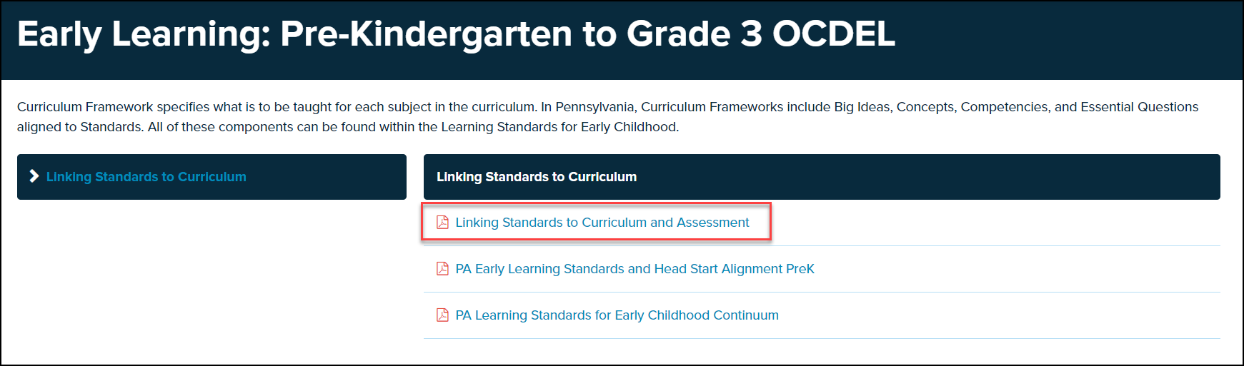 Early Learning: Pre-Kindergarten to Grade 3 OCDEL: Curriculum – PDESAS